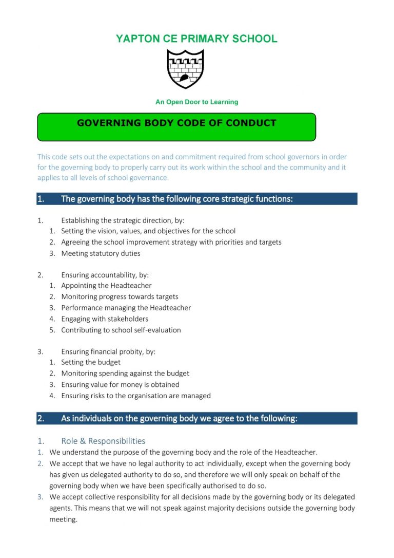 Code of Conduct – Yapton Church of England Primary School