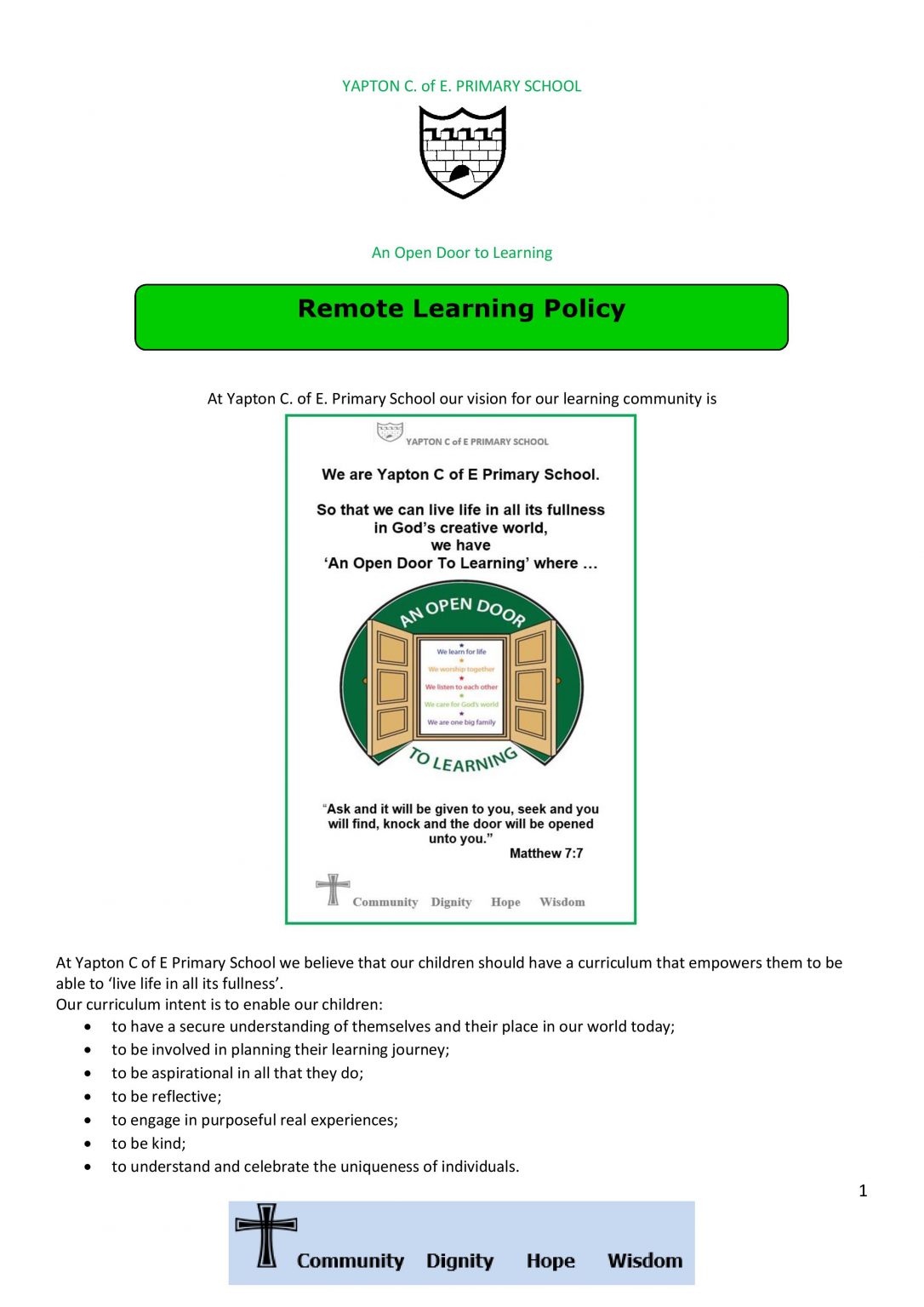 Remote Learning Information – Yapton Church of England Primary School