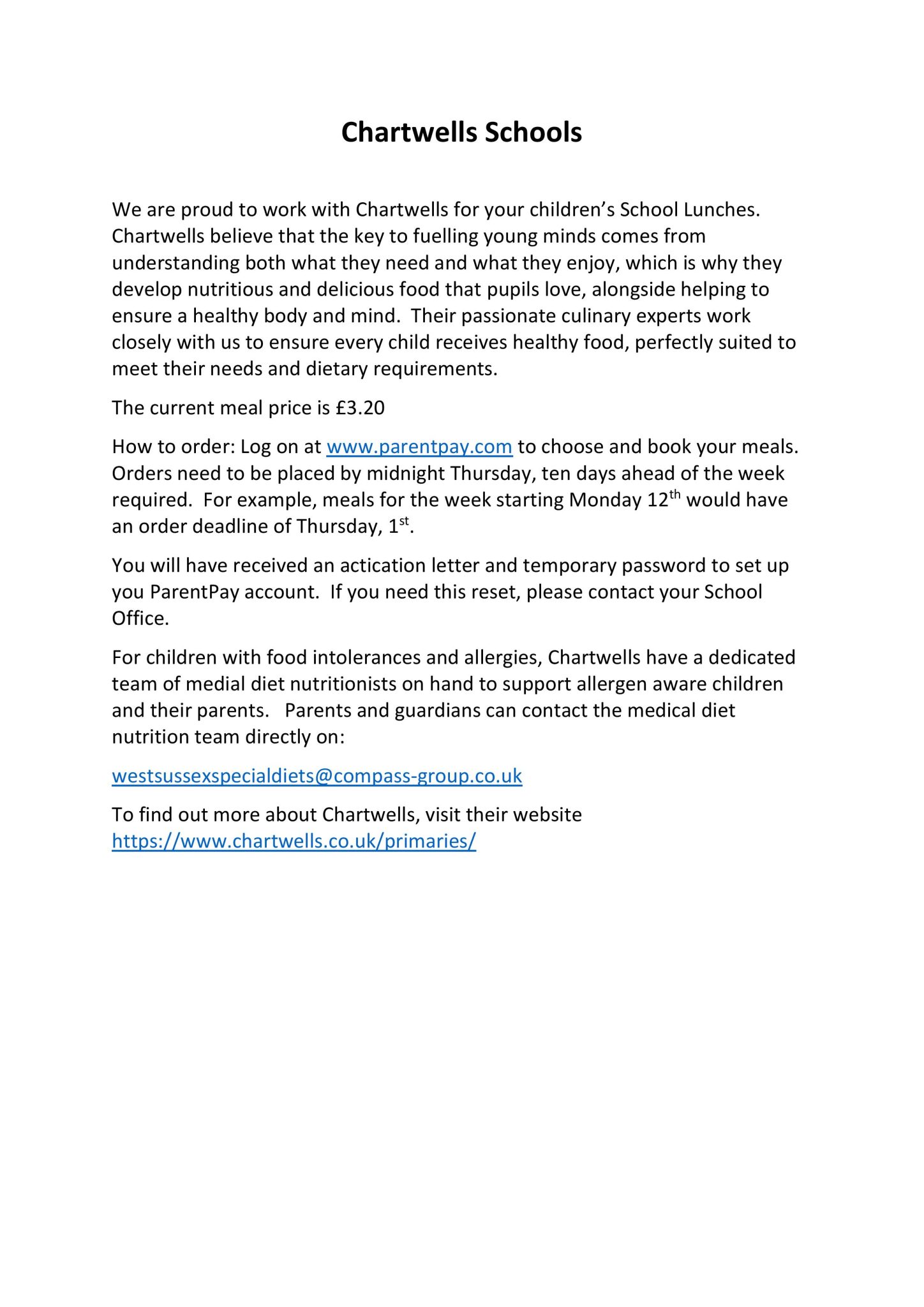 Chartwells School Meals – Yapton Church of England Primary School